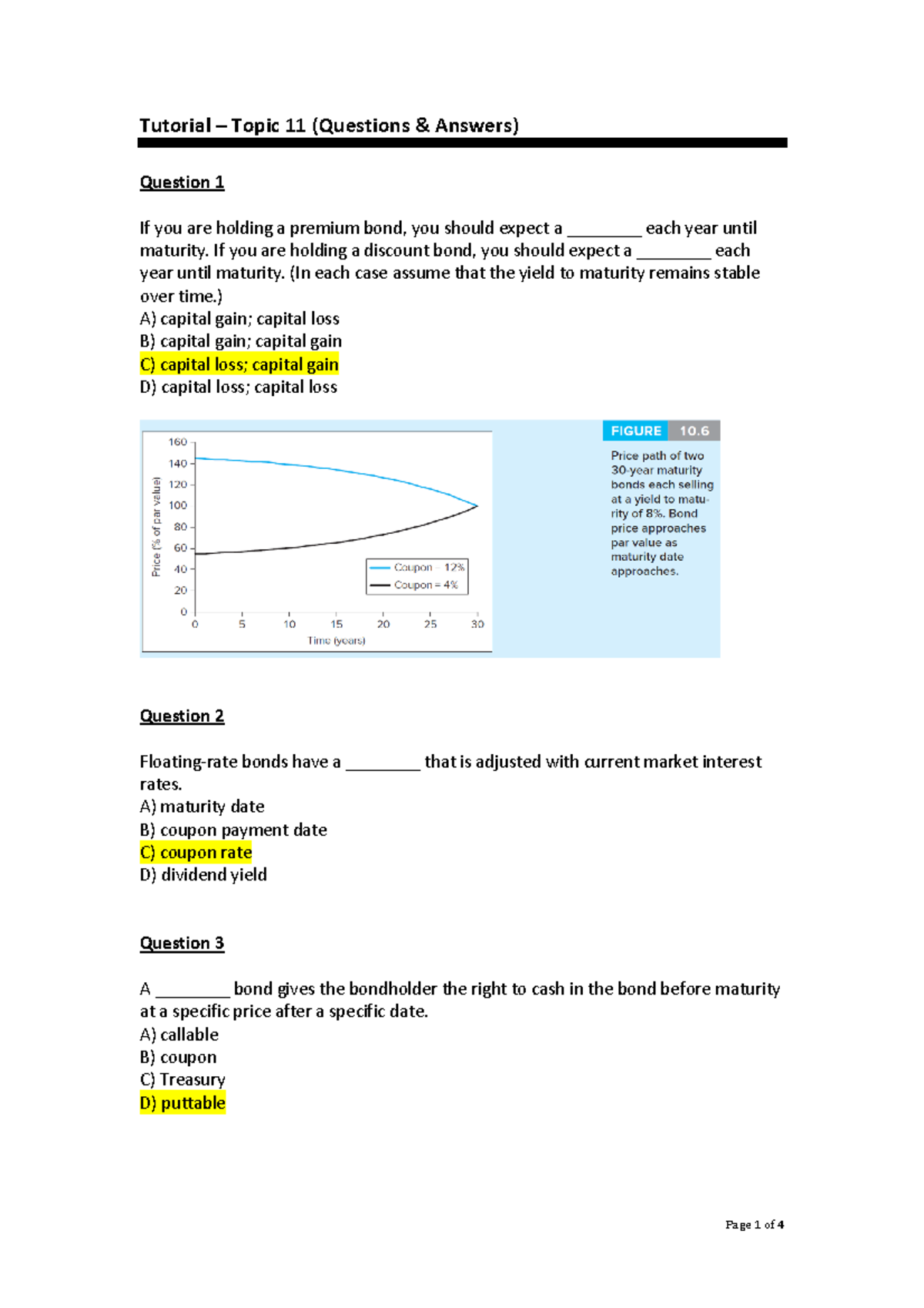 Tutorial (Q&A) Topic 11 – Valuing Debt Securities-2 - Tutorial – Topic ...
