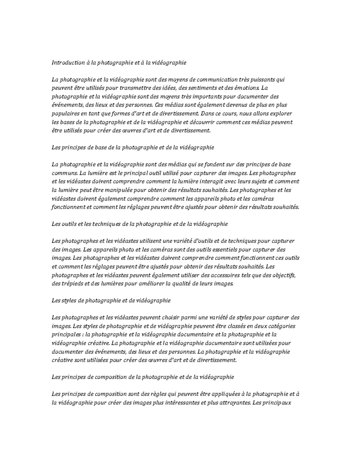 Photography and Video Study Notes - Introduction à la photographie et à ...