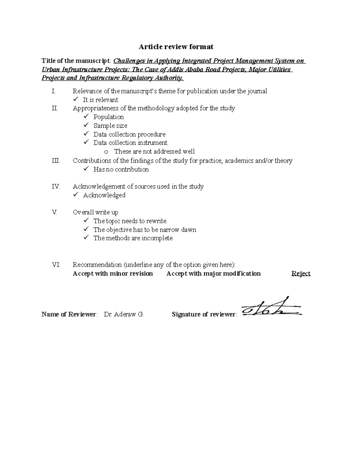 Article review format JBAS - Article review format Title of the ...