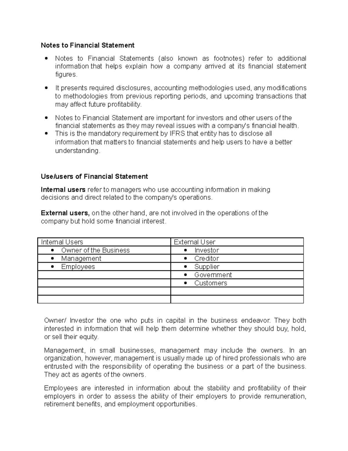 Notes to Financial Statement - It presents required disclosures ...