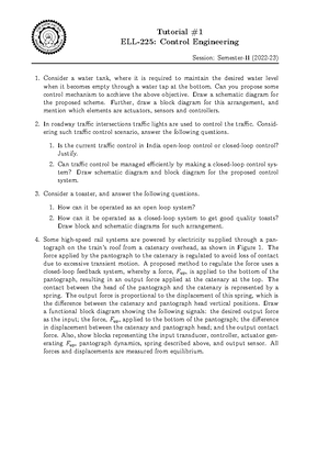 Tutorial 2 - Control Engineering - Tutorial ELL-225: Control Engineering Session: Semester-II ...
