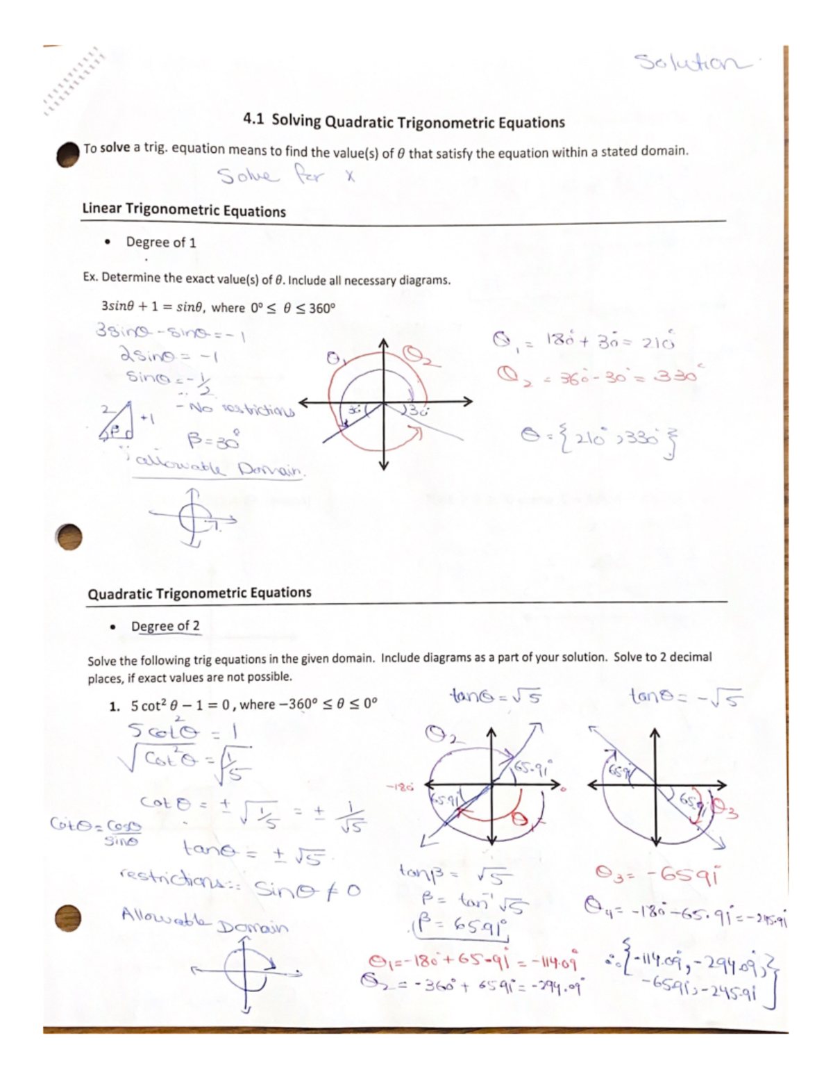4.1 Solving Quadratic Trigonometric Equations - Solutions - Studocu