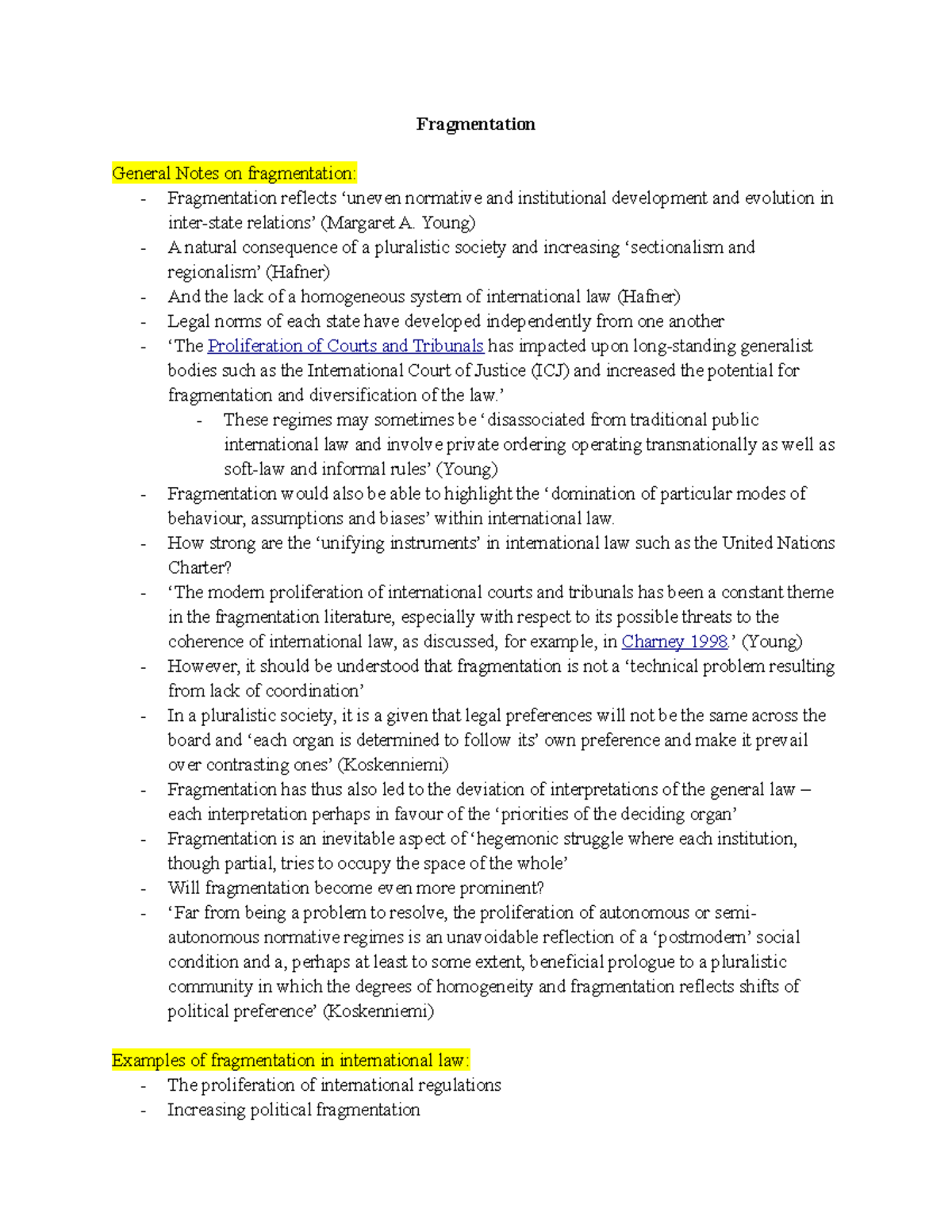 Fragmentation - International Law - Fragmentation General Notes on ...