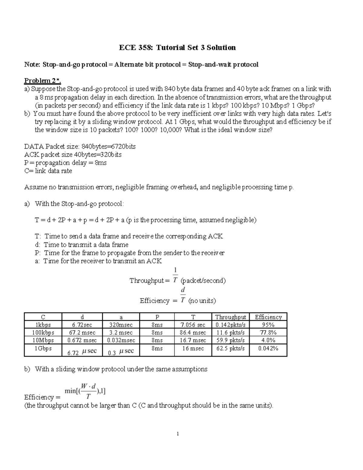 Solution Tutorial Set 3 Transport Layer 1 Ece 358 Tutorial Set 3 Solution Note Stop And Go 