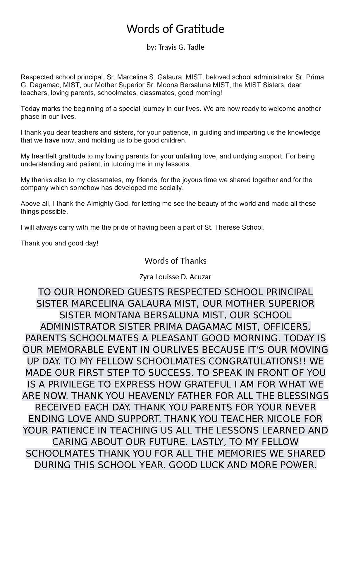 Words of Gratitude - for graduation - Words of Gratitude by: Travis G ...