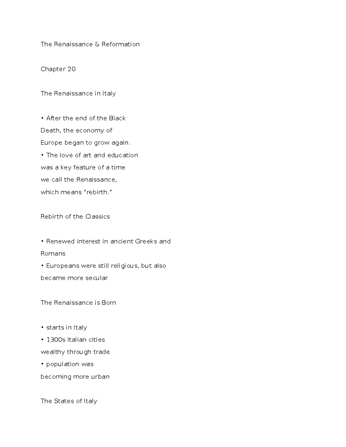 The Renaissance & Reformation lecture notes - The Renaissance ...