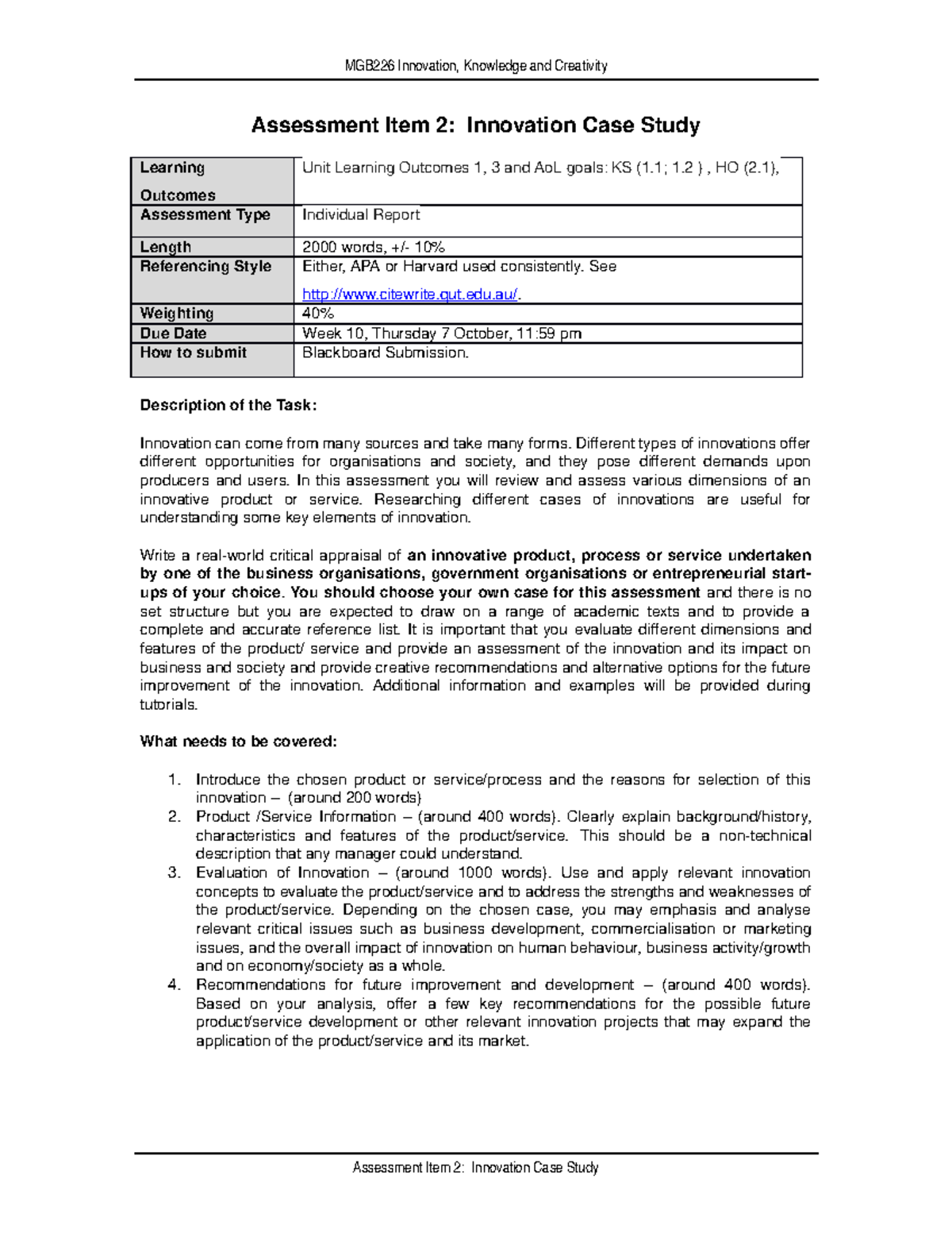 Innovation Case Study S2 2021 - MGB226 Innovation, Knowledge and ...