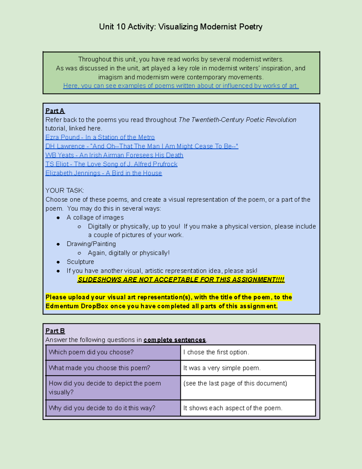 Unit 10 Activity - Visualizing Modernist Poetry - Unit 10 Activity ...
