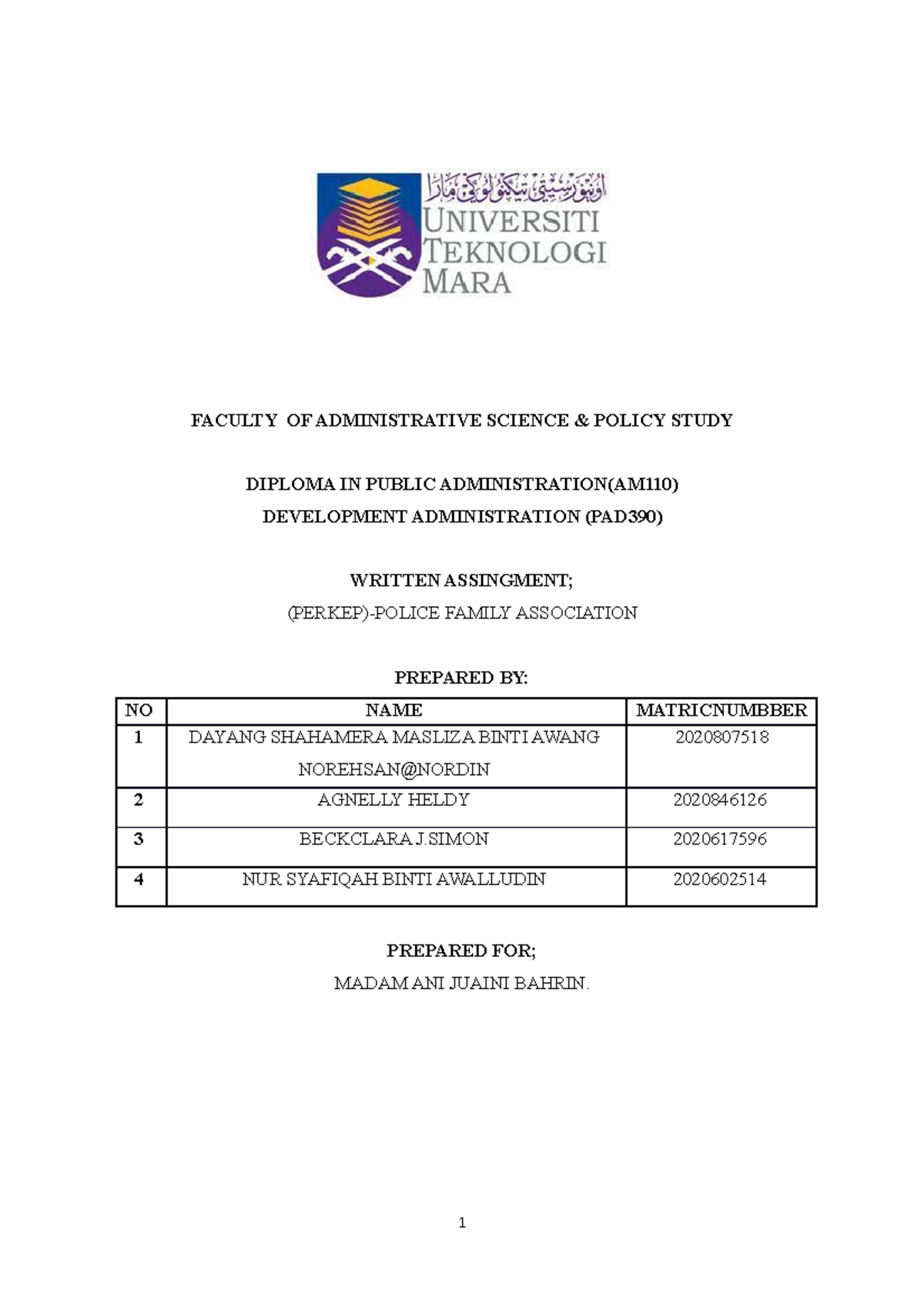Assingment PAD390 - FACULTY OF ADMINISTRATIVE SCIENCE & POLICY STUDY ...