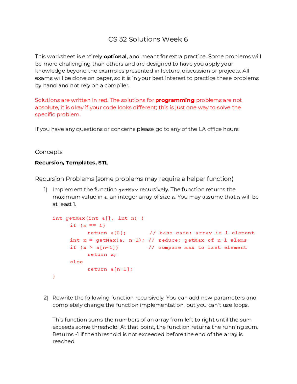 [CS 32 ] [Wk6] - Worksheet 6 - CS 32 Solutions Week 6 This worksheet is ...