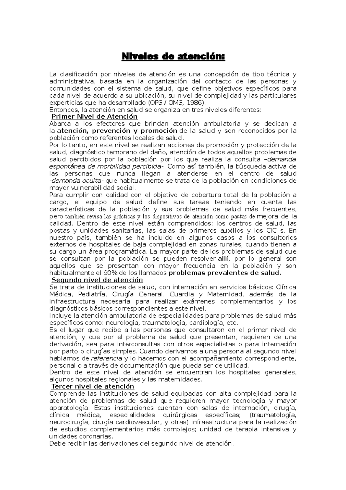 Niveles de Atencion - apuntes - Niveles de atención: La clasificación ...