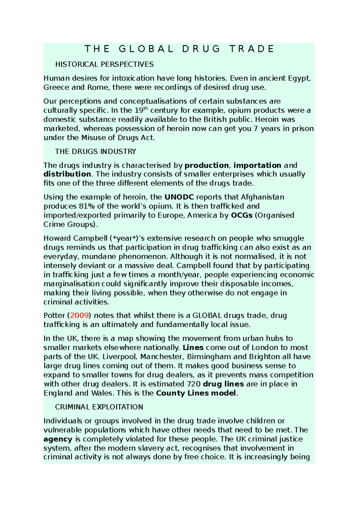 Drugs Revision Document - T H E G L O B A L D R U G T R A D E ...