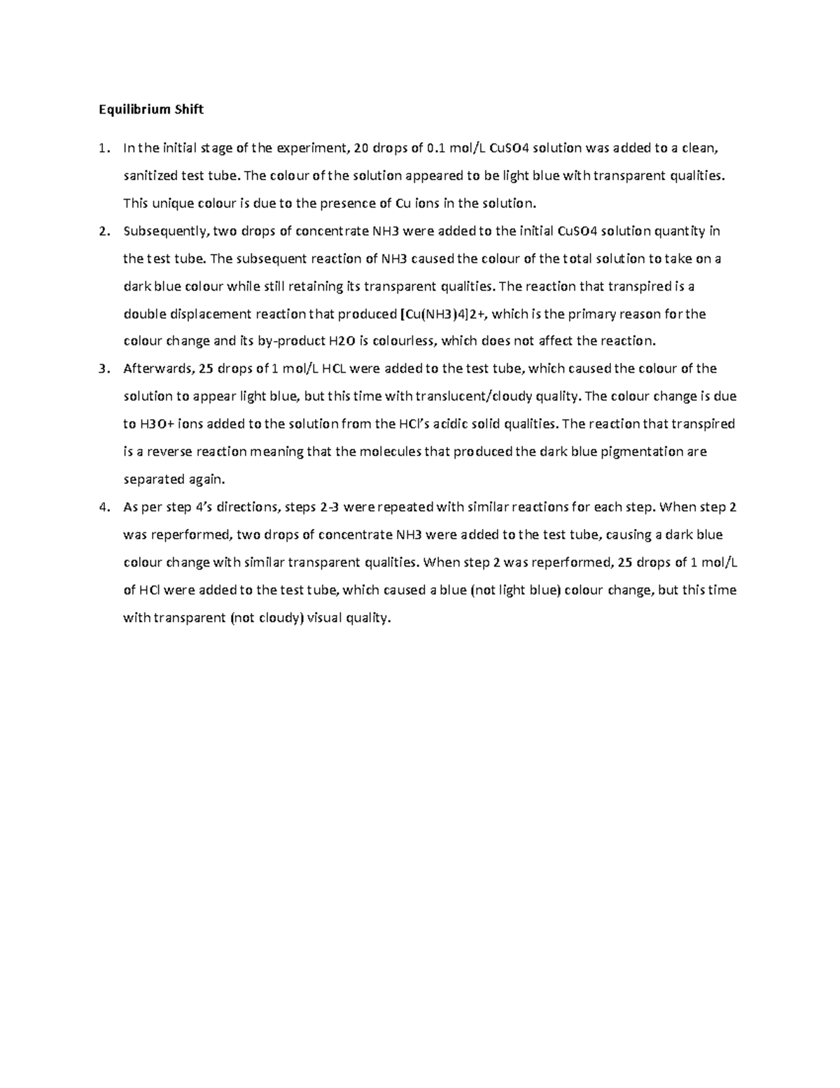 Equilibrium Shift Lab 3 - Equilibrium Shift In the initial stage of the ...