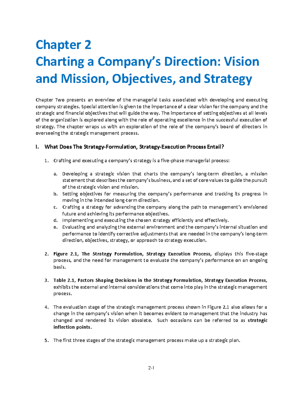 Chapter 2 Study Notes Chapter 2 Charting A Company S Direction