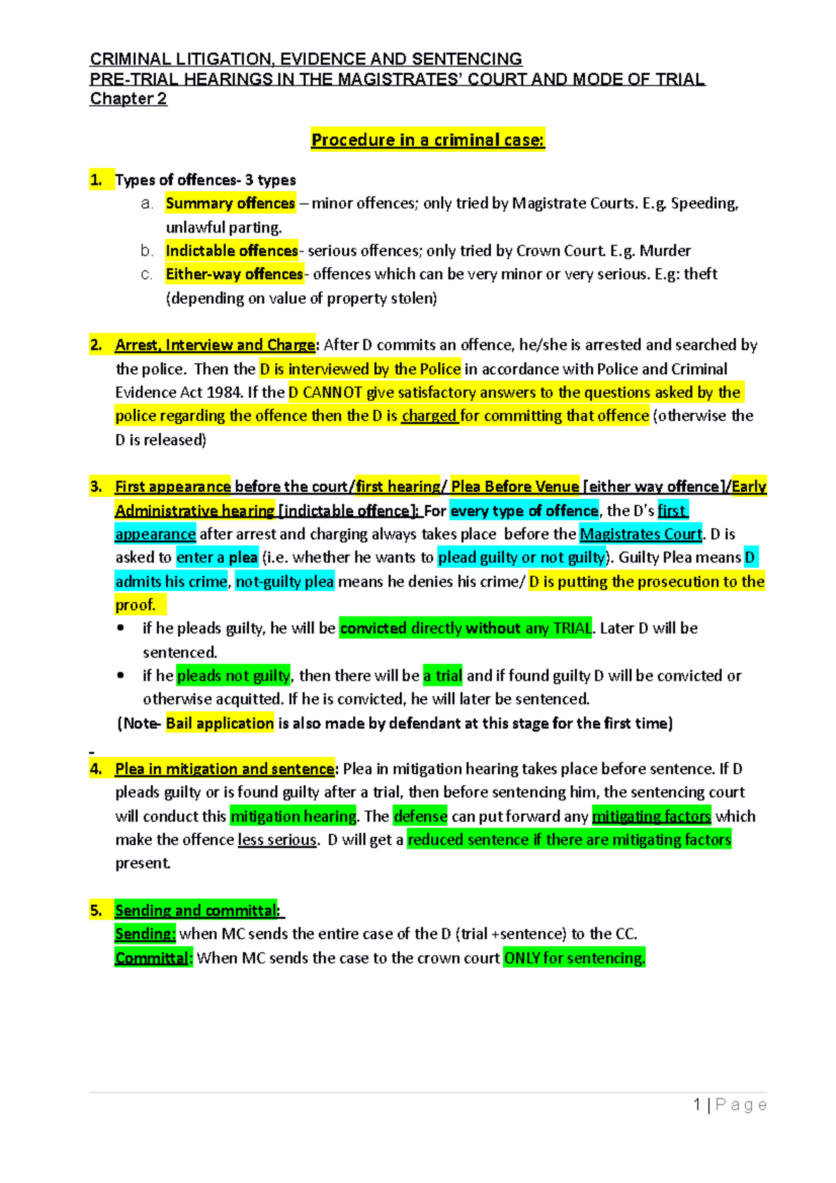 2 MC procedure sg 2 (part 1) Allocation and mode of trial - CRIMINAL ...