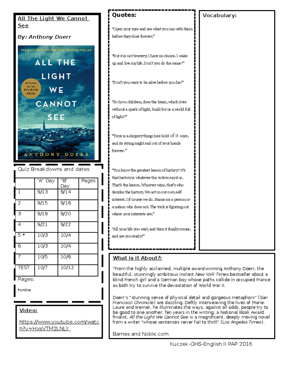 All the Light we cannot See 1-pager - Kuczek-GHS-English II PAP 2016 ...