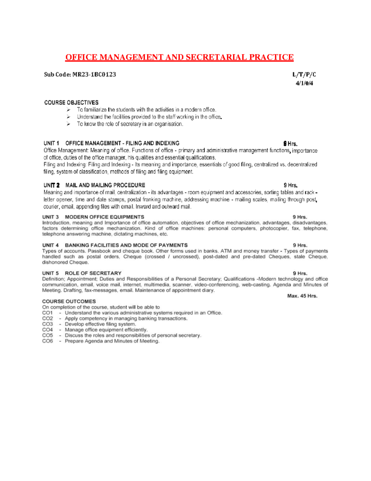 Full notes Office Management & Secretarial Practice [MR23-1HS0107 ...