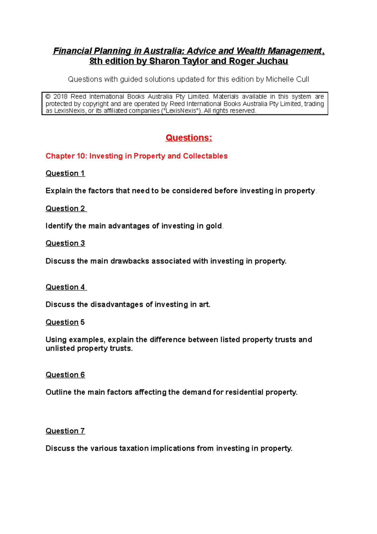 Tutorial 4 Questions - Financial Planning in Australia: Advice and ...