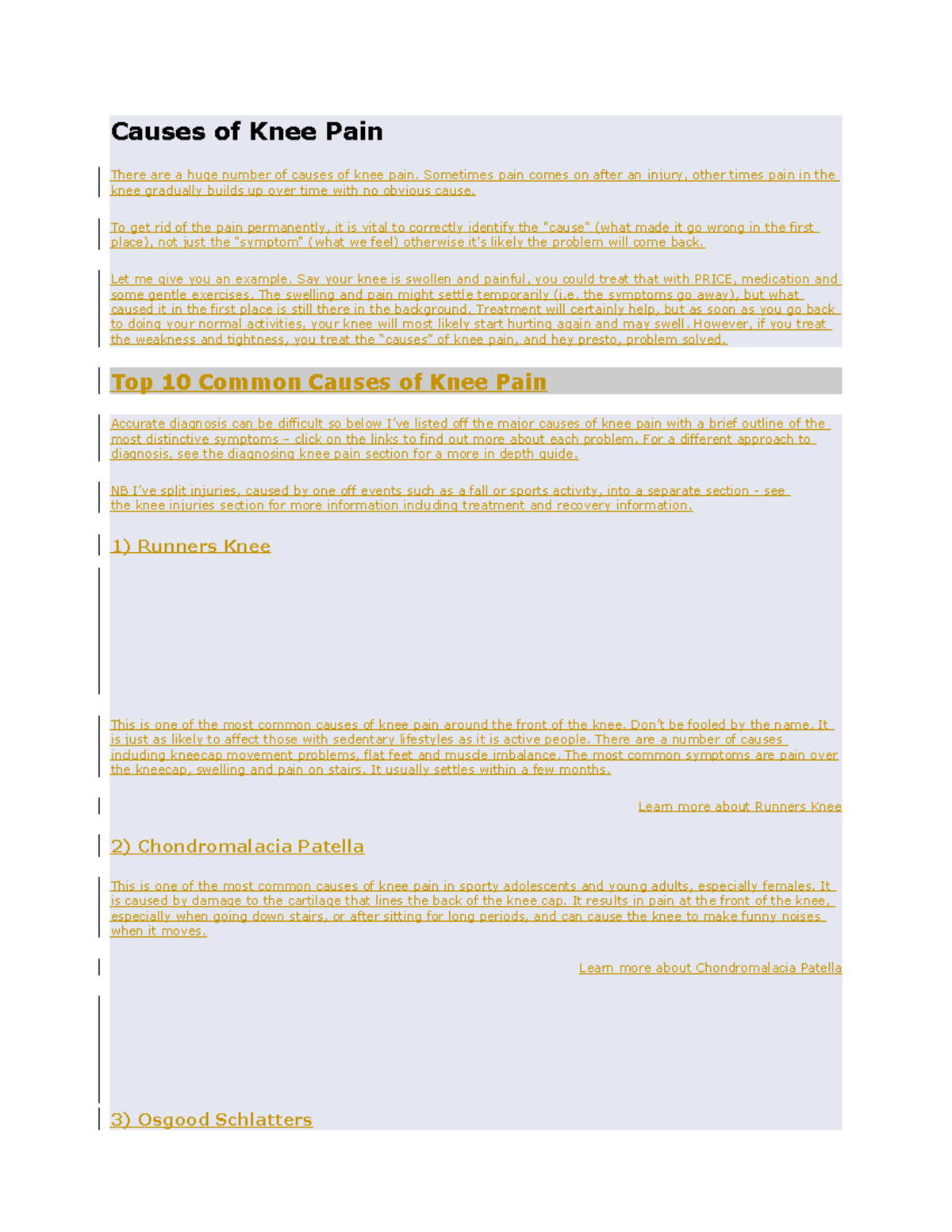 Causes of Knee Pain - practical usage of materials for first aid ...