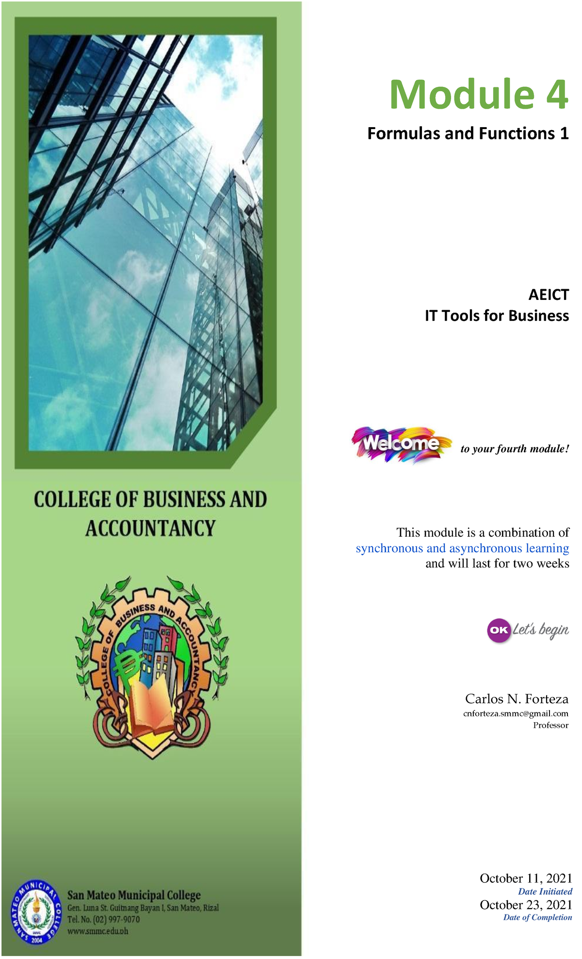 Aeict-Module 4- All about softwares for College - Module 4 Formulas and ...