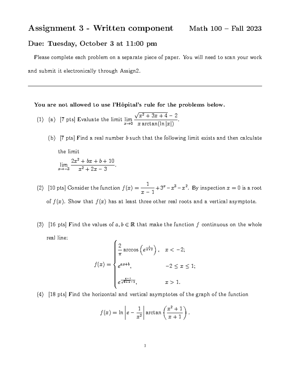 Math100-hw3 - Math 100 Homework - Assignment 3 - Written component Math 100 – Fall 2023 Due ...