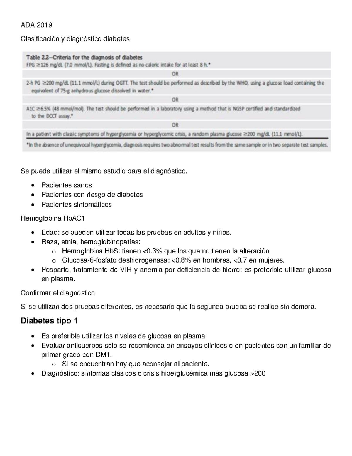 Resumen - ADA 2019 - Guía ADA 2019 - ADA 2019 Clasificación y ...