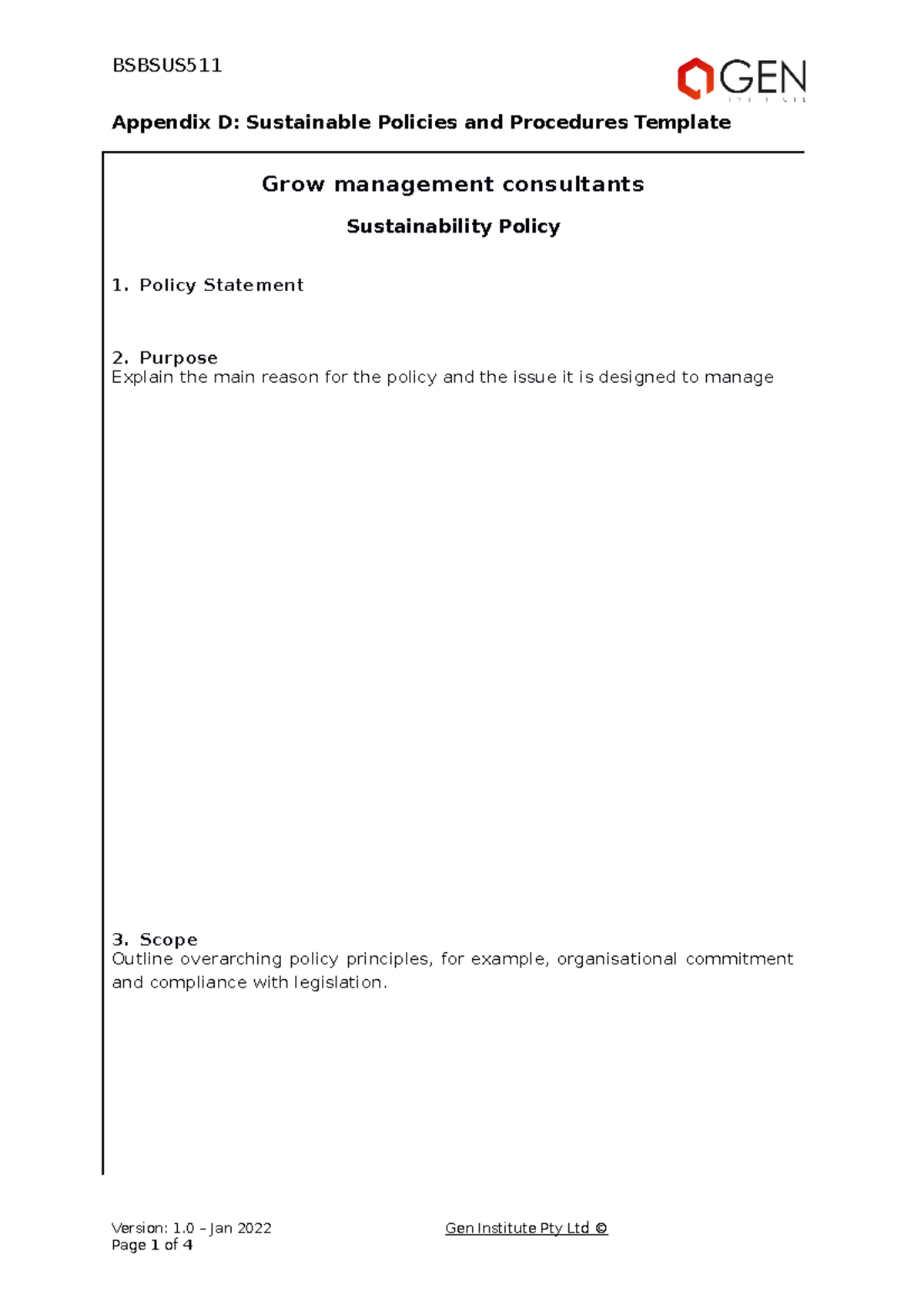 Appendix D - Sustainable Policies and Procedures - Appendix D: Sustainable Policies and ...