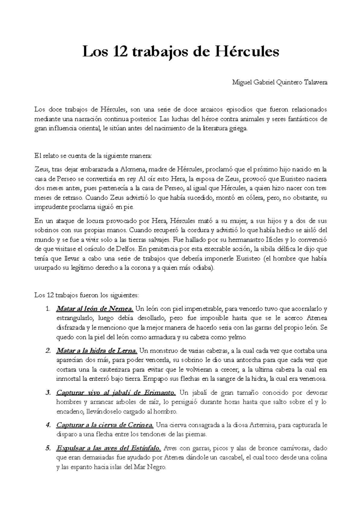Los 12 Trabajos de Hércules. - Los 12 trabajos de Hércules Miguel ...