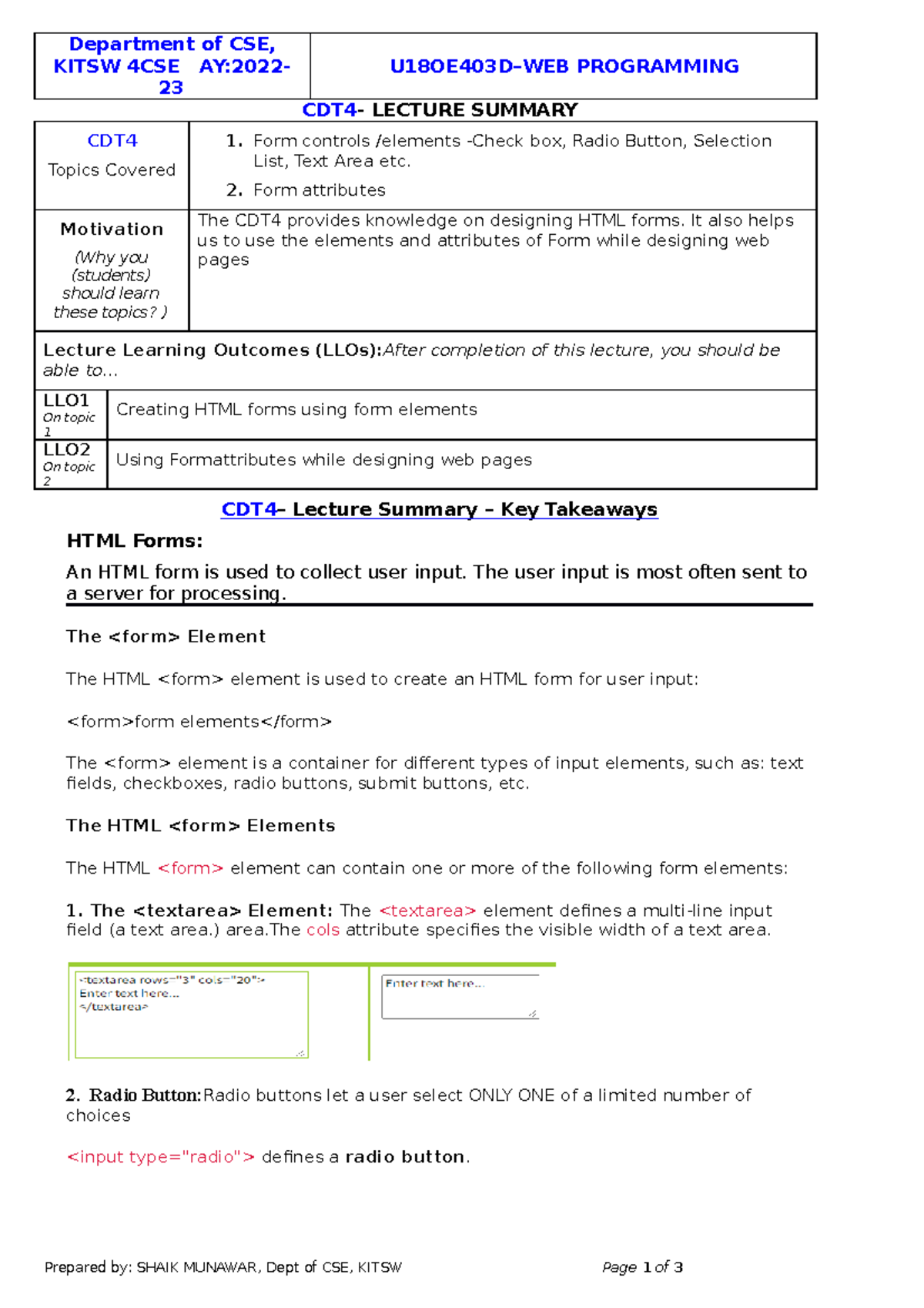 WP CDT4 Summary - Yhfgjj - Department of CSE, KITSW 4CSE AY:2022- 23 ...