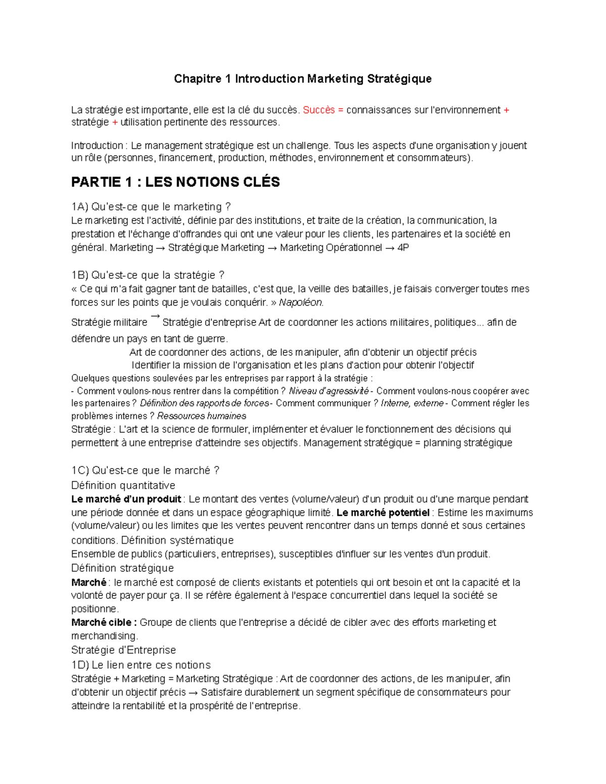 Chapitre-1-Business strategy - Chapitre 1 Introduction Marketing Stratégique La stratégie est ...