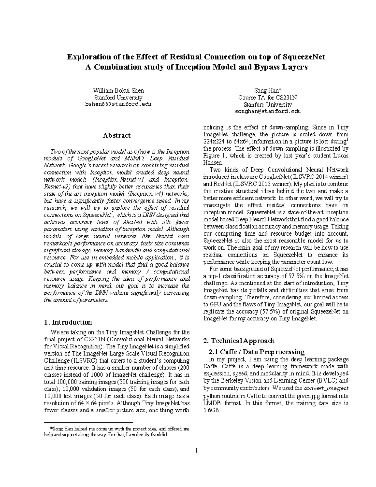 Exploration of the effect of residual connection on top of squeezenet a ...