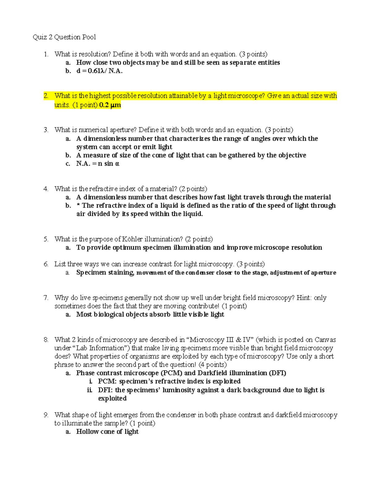 Quiz 2 Question Pool - Quiz 2 Question Pool What is resolution? Define ...