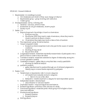 SPLH 660 Study Guide - SPLH 660 Study Guide 1. Experimental- do ...