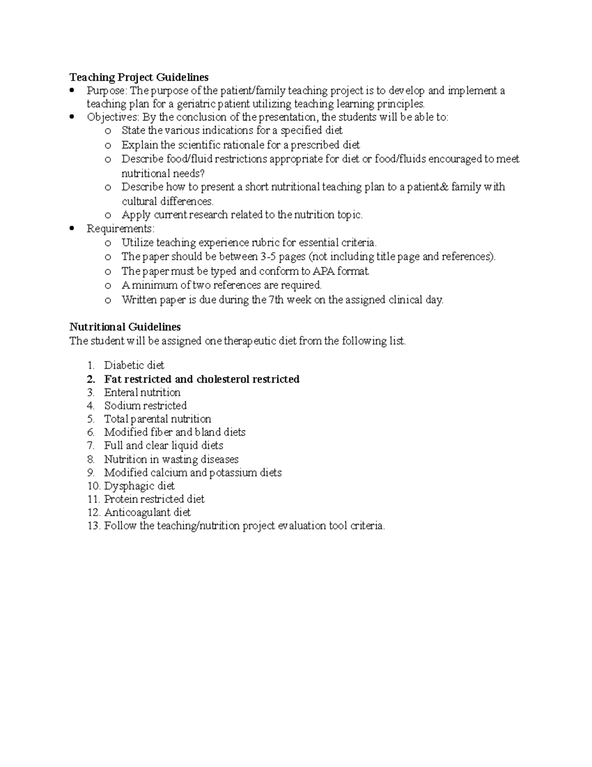 Nutritional Teaching Project Guidelines (1) - NS 208 - GCC - Studocu