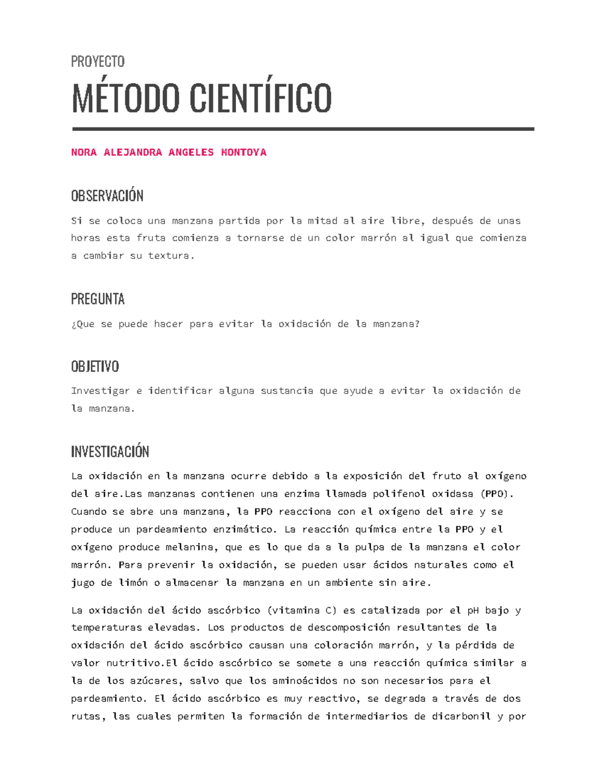 Proyecto Método Científico - PROYECTO MÉTODO CIENTÍFICO NORA ALEJANDRA ...