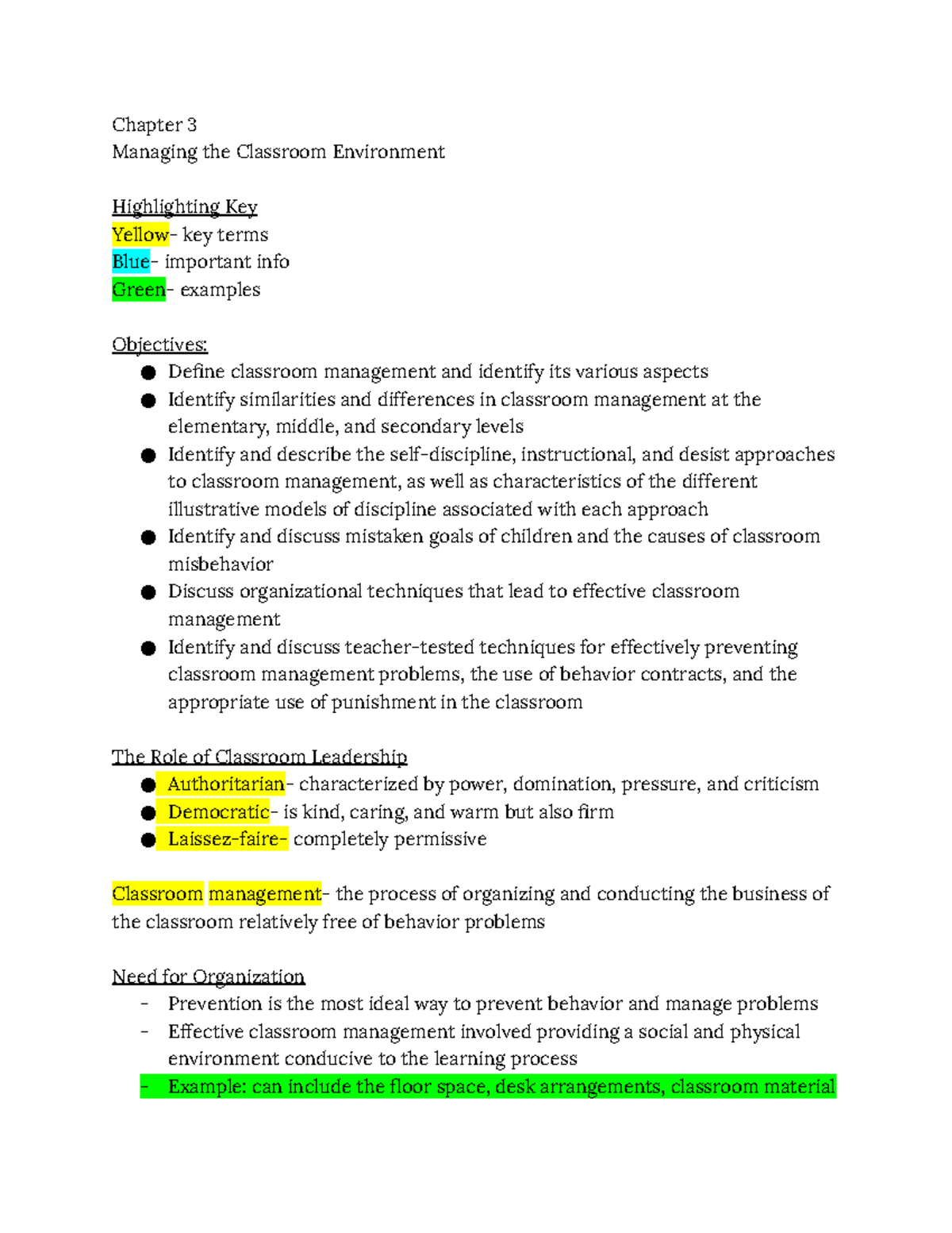 Chapter 3- Managing the Classroom Environment - Chapter 3 Managing the ...