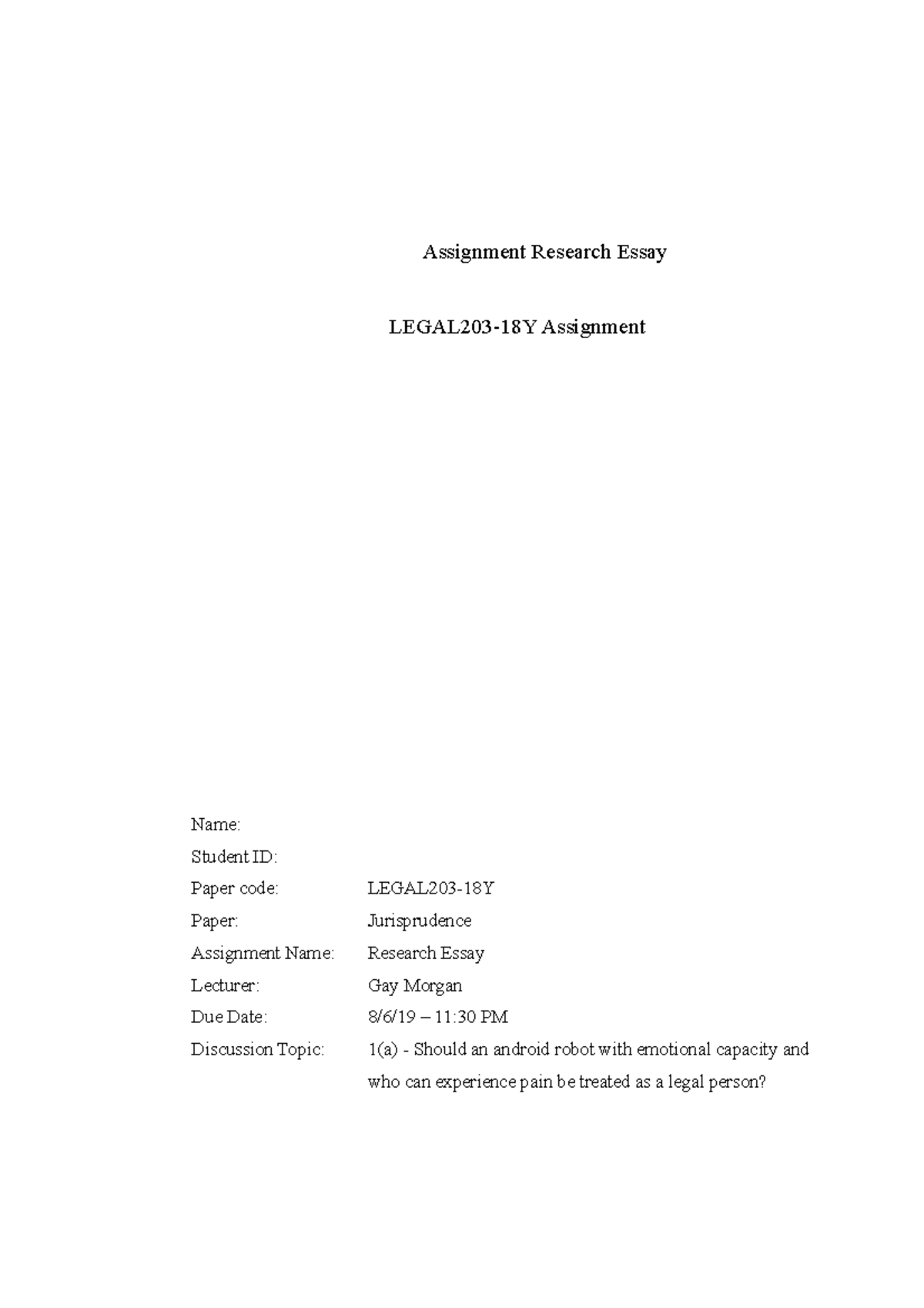Assignment Research Essay - Jurisprudence - UOW - Studocu
