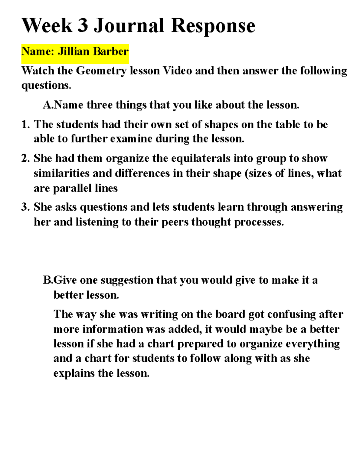 Math251-Week 3 Journal Response Geometry video Lesson - Week 3 Journal ...