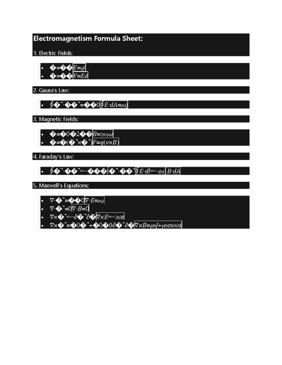 Electro magn - notes - NURS 506 - Electromagnetism Formula Sheet ...