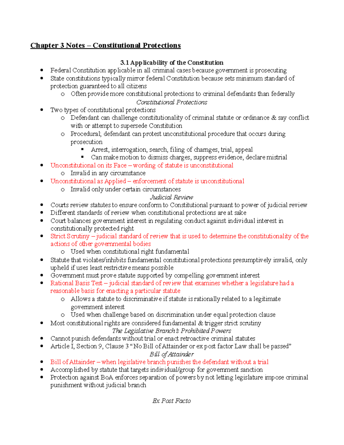 Chapter 3 Notes - Constitutional Protections - Chapter 3 Notes ...