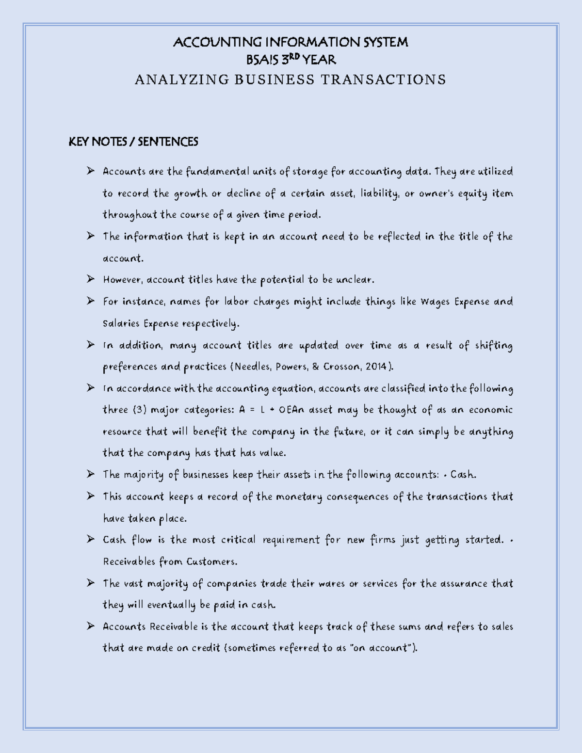 Bsais KEY Notes AND Study Guide 2 - BSAIS 3 RD YEAR ANALYZING BUSINESS ...