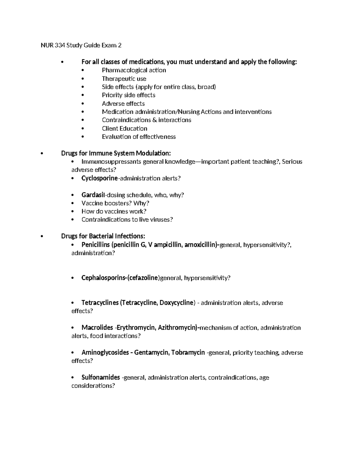 NUR 334 Study Guide Exam 2 - NUR 334 Study Guide Exam 2 For all classes ...