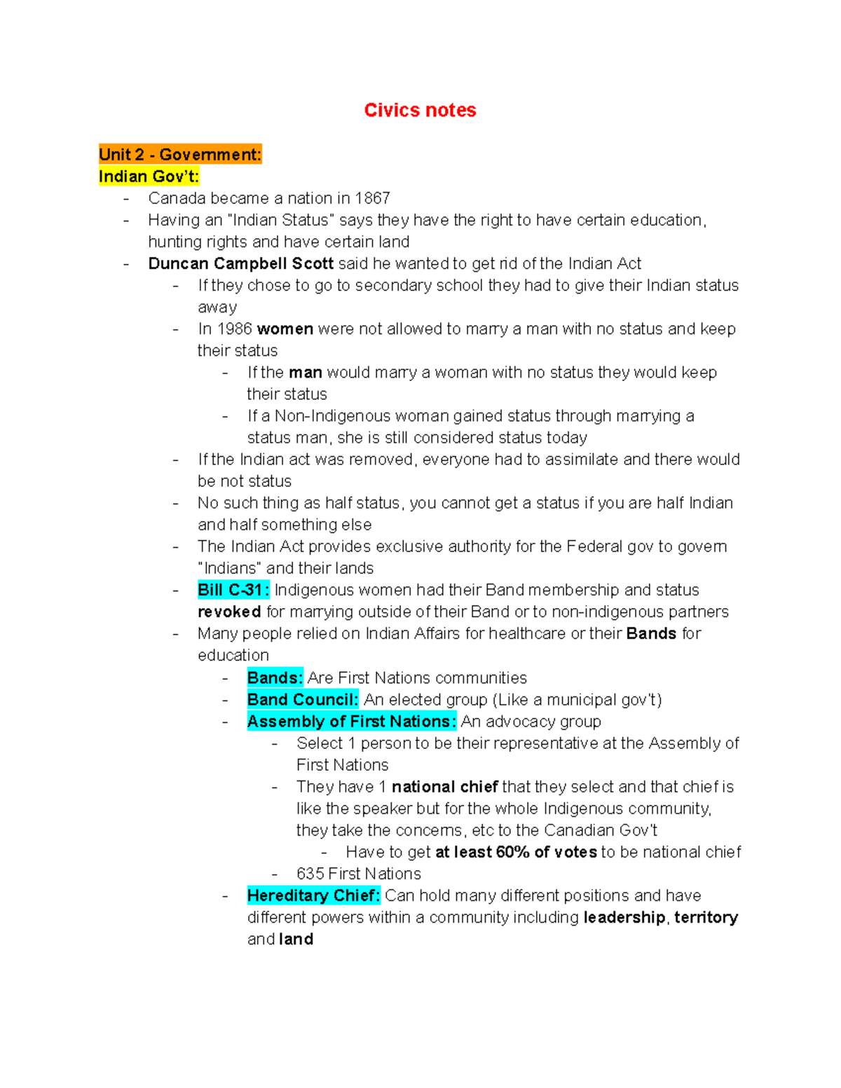 Civics Exam Review - Civics notes Unit 2 - Government: Indian Gov’t ...