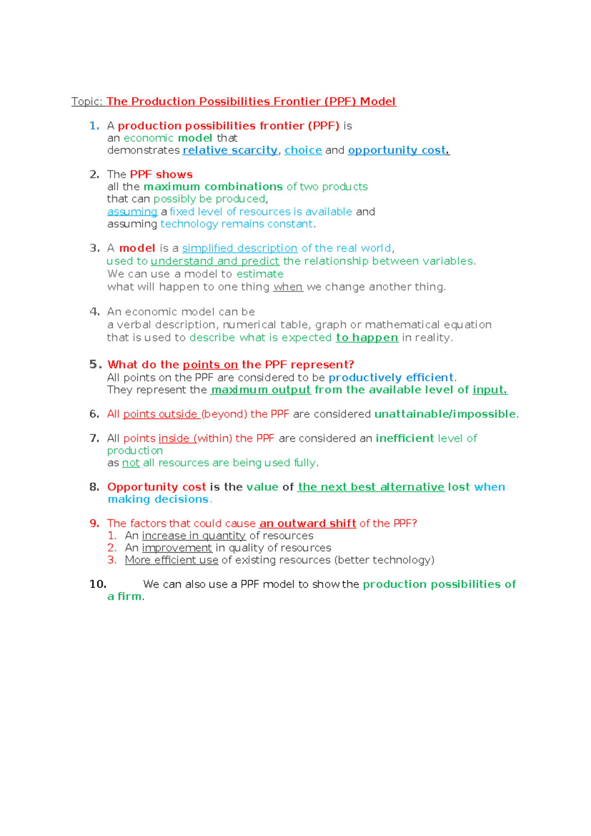 The Production Possibilities Frontier (PPF) Model - A production ...