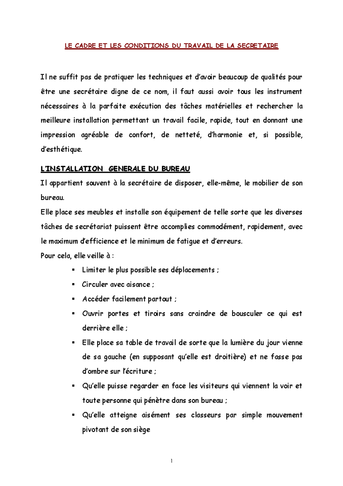 com_Techniques_de_Secretariat - LE CADRE ET LES CONDITIONS DU TRAVAIL ...