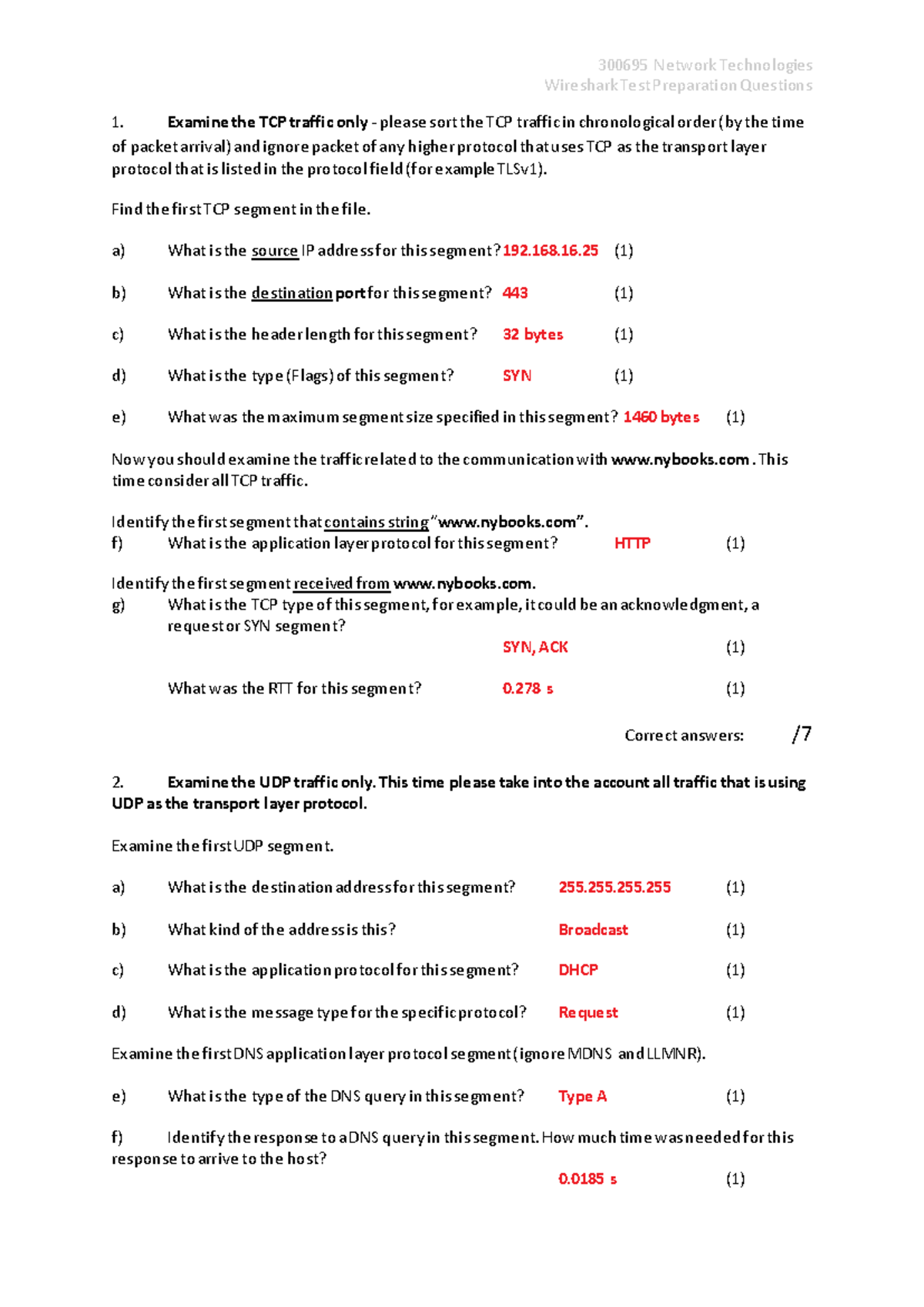 Wireshark Test Example 4(TCP-UDP-DNS) extended Solutions - 300695 ...