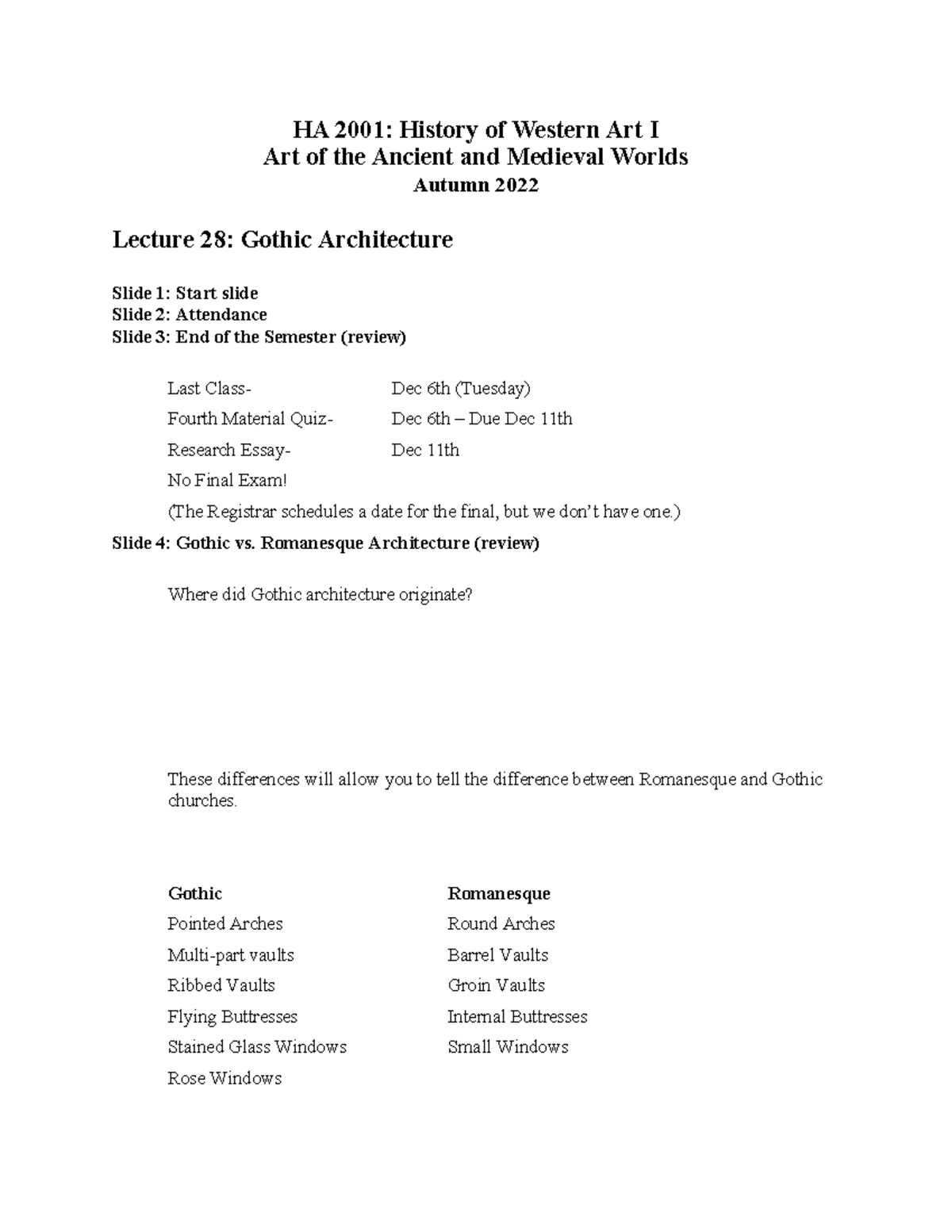 Lecture 28 -Gothic Architecture and Art - HA 2001: History of Western ...