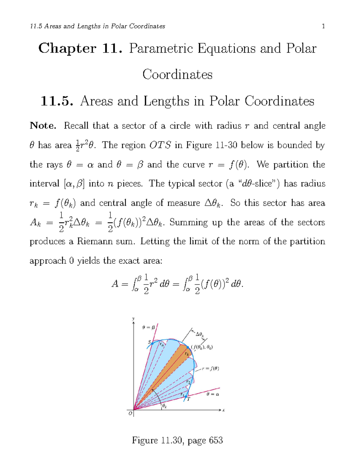 Areas and Lengths in Polar Coordinates Notes - 11 Areas and Lengths in ...