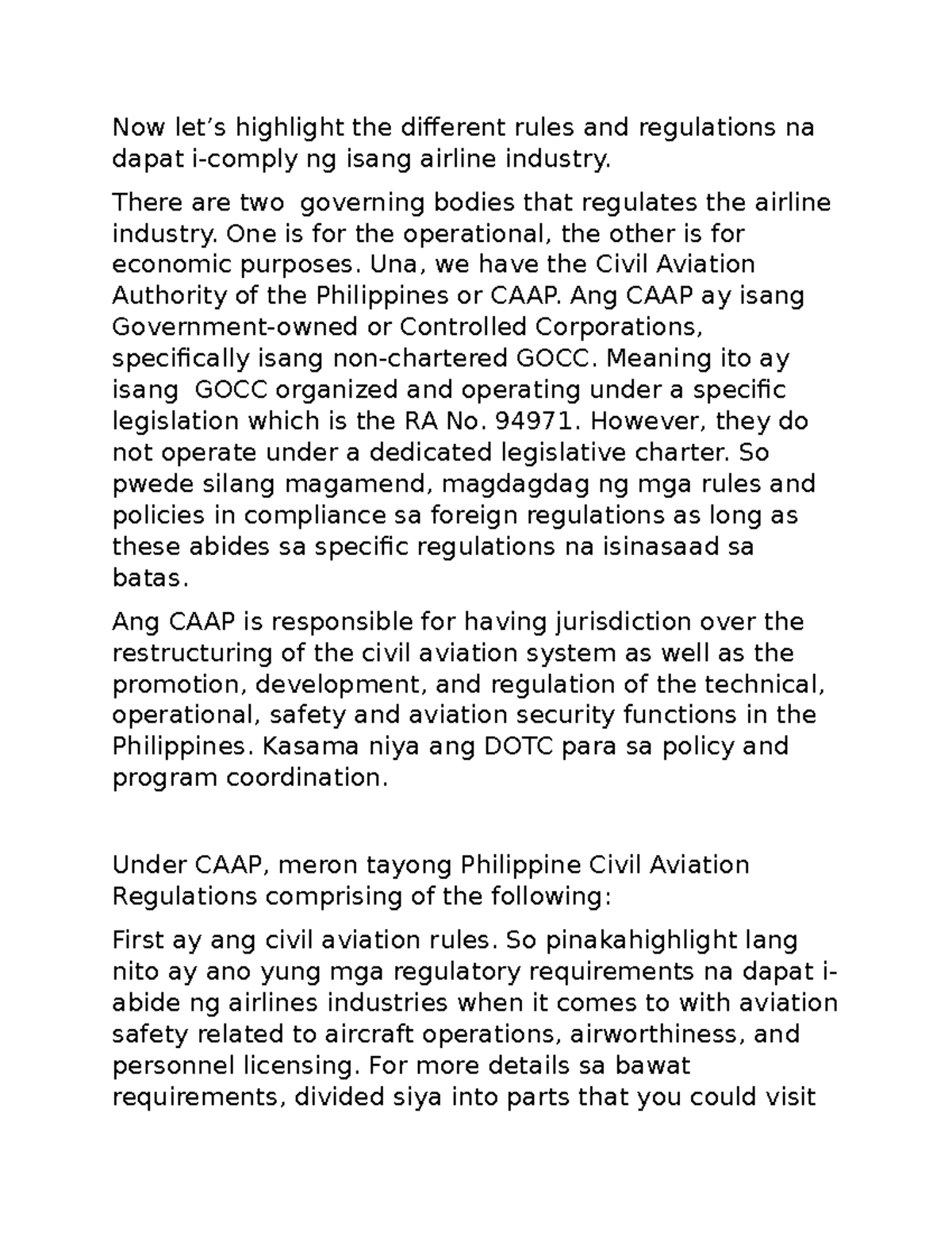 Script - Now let’s highlight the different rules and regulations na ...