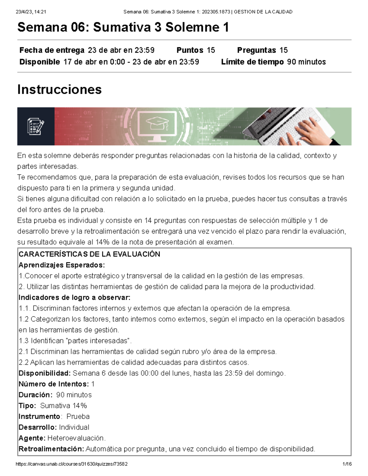 Semana 06 Sumativa 3 Solemne 1 202305 - Semana 06: Sumativa 3 Solemne 1 Fecha de entrega 23 de ...